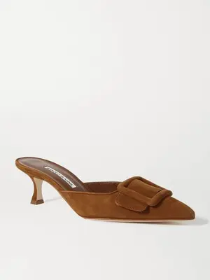 Manolo Blahnik Maysale Buckled Suede Mules - Brown