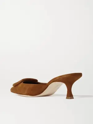 Manolo Blahnik Maysale Buckled Suede Mules