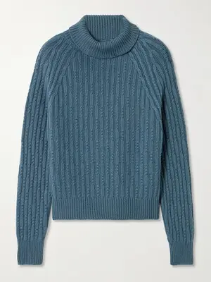 Purdey Annabel Cable-knit Cashmere Turtleneck Sweater - Blue