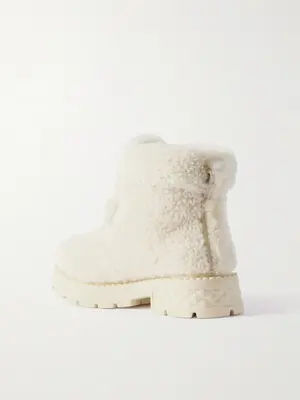 JIMMY CHOO Shea Faux Pearl Embellished Shearling Ankle Boots