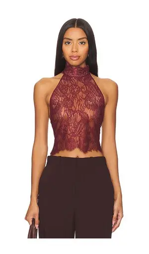 Retrofete Violet Lace Halterneck Top - Wine