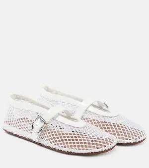 Alaïa Leather-Trimmed Fishnet Ballerina Flats White