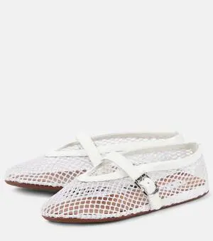 Alaïa Leather-trimmed Fishnet Ballet Flats - White
