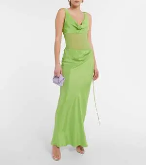Christopher Esber Sheer-detail Silk Satin Gown - Green