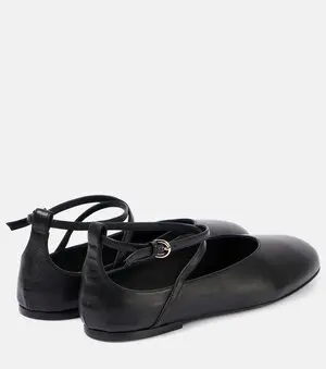 Co Lamb Leather Ballet Flats With Buckle-fastening Ankle Strap