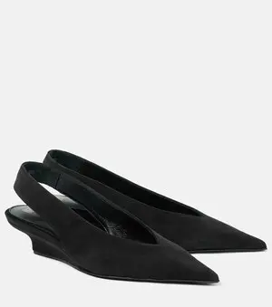 TOTEME Suede Pointed Toe Wedge Slingbacks - Black