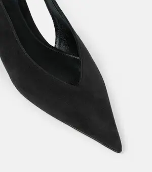 TOTEME Suede Pointed Toe Wedge Slingbacks - Black
