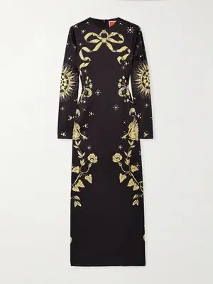 La DoubleJ Printed Satin Maxi Dress - Black