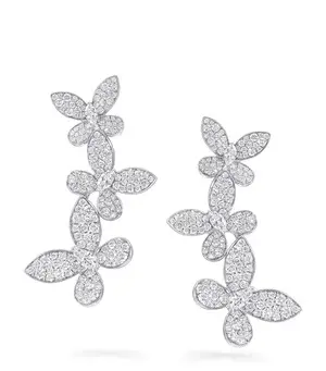 Graff Gold Diamond Pavé Butterfly Drop Earrings - White