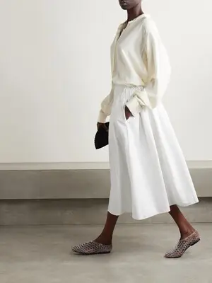 THE ROW Fleur Pleated Cotton-poplin Midi Skirt