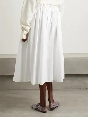 THE ROW Fleur Pleated Cotton-poplin Midi Skirt
