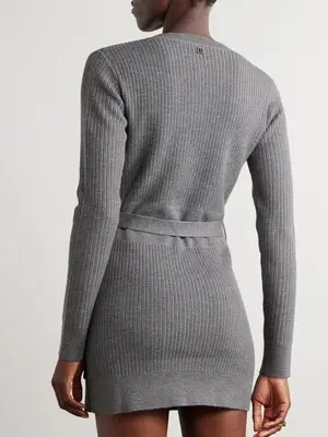 Chloé Ribbed Wool-blend Belted Mini Dress With Gold-tone Buttons