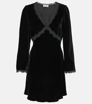 Rixo Lace-trimmed Velvet Minidress - Black