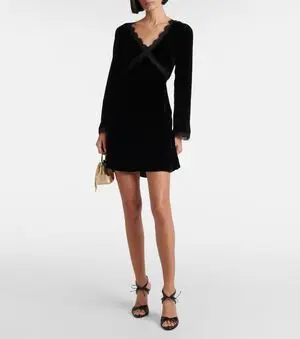 Rixo Lace-trimmed Velvet Minidress
