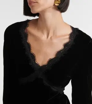 Rixo Lace-trimmed Velvet Minidress