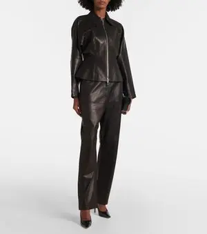 THE SEI Leather Zip-up Jacket - Black