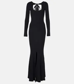 David Koma Ribbed-knit Open-back Jersey Gown - Black