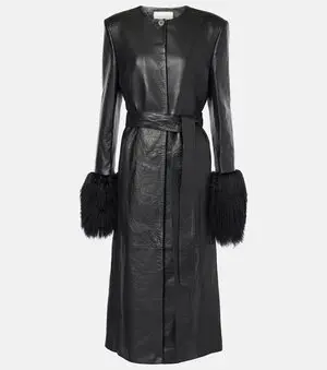Magda Butrym Shearling-trimmed Leather Coat - Black