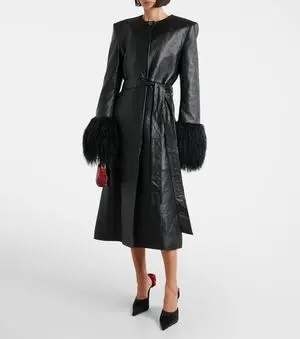 Magda Butrym Shearling-trimmed Leather Coat