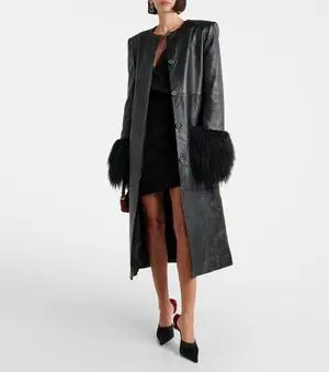 Magda Butrym Shearling-trimmed Leather Coat