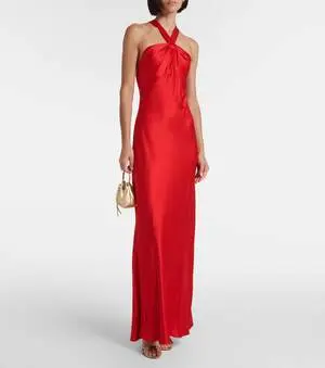 Rixo Halterneck Satin Gown - Red