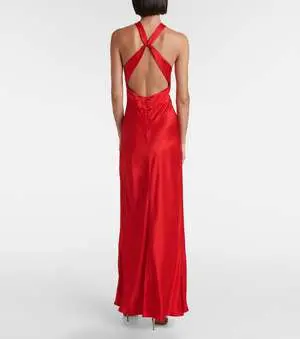 Rixo Halterneck Satin Gown - Red