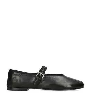 THE ROW Boheme Leather Mary Jane Flats - Black