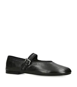 THE ROW Boheme Leather Mary Jane Flats - Black