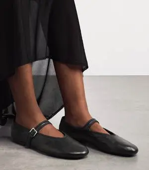 THE ROW Boheme Leather Mary Jane Flats - Black