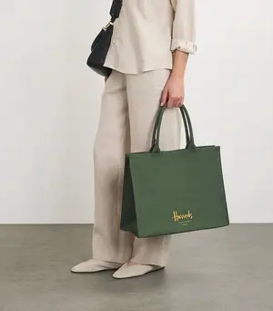 Harrods Large Cotton Logo Tote Bag - Green