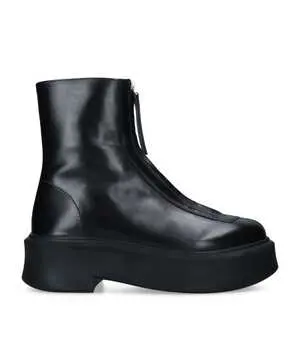 THE ROW Zipped I Leather Boots - Black