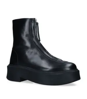 THE ROW Zipped Leather Ankle Boots - Black