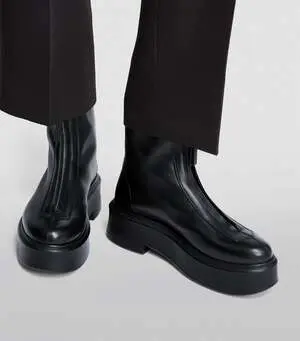 THE ROW Zipped Leather Ankle Boots - Black