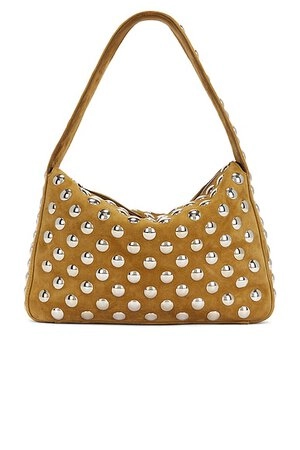 Khaite Elena Suede Studded Shoulder Bag - Mud & Silver