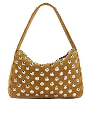 Khaite Elena Suede Studded Shoulder Bag - Mud & Silver