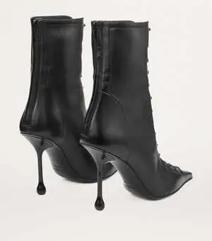 JIMMY CHOO Scarlett 95 Lace Up Leather Pointed Toe Stiletto Heel Ankle Boots
