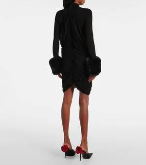 Magda Butrym Ruched Faux Shearling Trimmed Mini Dress