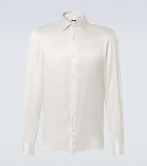 Rubinacci Silk Satin Tuxedo Shirt White