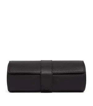 Smythson Panama Leather Watch Roll - Black