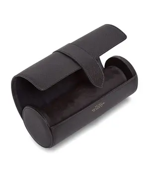 Smythson Panama Leather Watch Roll - Black