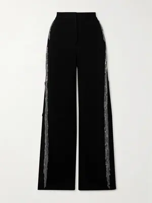 JIL SANDER Embellished Fringed Woven Wide-leg Pants