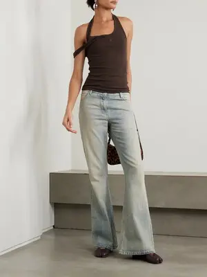 COURREGES Courrèges Asymmetric Embroidered Ribbed Stretch Cotton-jersey Tank