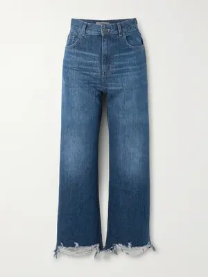 Chloé Cropped Distressed Wide-leg Jeans - Blue
