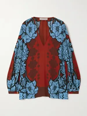 Borgo De Nor Stellan Floral-print Crepe De Chine Blouse - Blue
