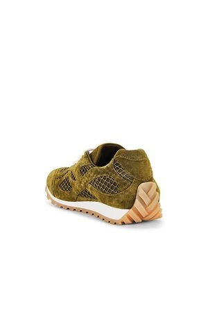 Bottega Veneta Orbit Suede And Mesh Sneakers - Olive Oil