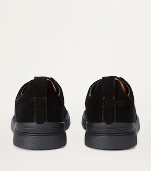Zegna Suede Triple Stitch Sneakers - Black