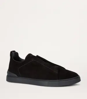 Zegna Suede Triple Stitch Sneakers - Black