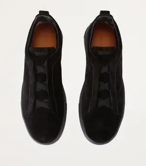 Zegna Suede Triple Stitch Sneakers - Black