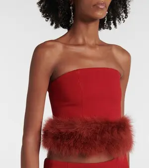 Blumarine Feather-trimmed Crepe Crop Top