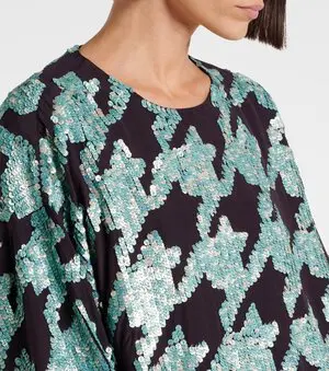 Dries Van Noten Sequined Houndstooth Silk Sweatshirt